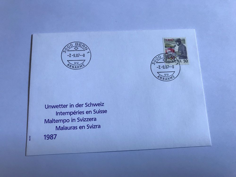FDC, Unwetter in der Schweiz, 7.9.1987 (Gebraucht) in liestal für CHF 1 – mit Lieferung auf ...