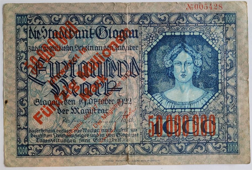 50 MIO. MARK / GLOGAU 1923 (Neu (gemäss Beschreibung)) in Mumpf für CHF ...