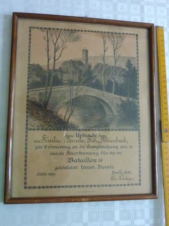 Militär Urkunde Grenzbesetzung 1914/18 Bat.38 Bleienbach (Gebraucht) in Dietikon für CHF 14 ...