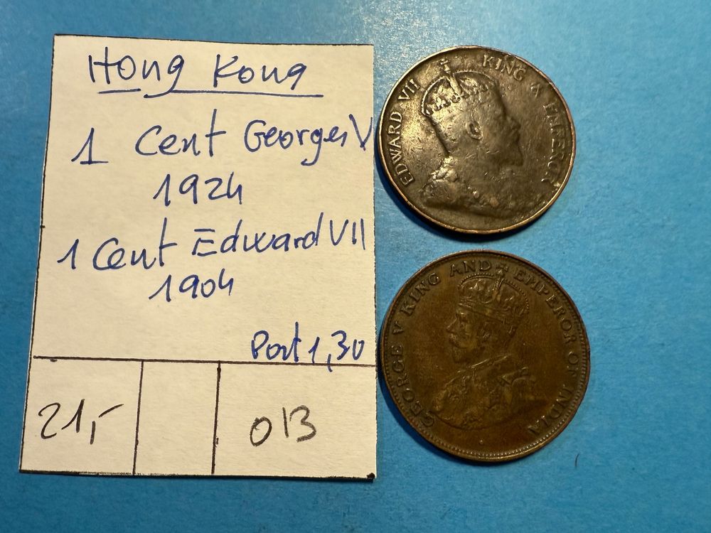 HONG KONG : 1 CENT 1924 Georges V + 1 CENT 1904 Edward VII (Gebraucht ...