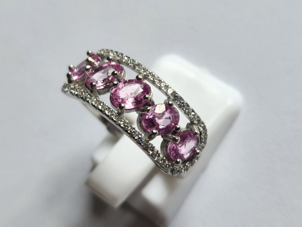 Exklusiver Ring mit rosa Saphiren, Silber 925, verstellbar (Gebraucht ...