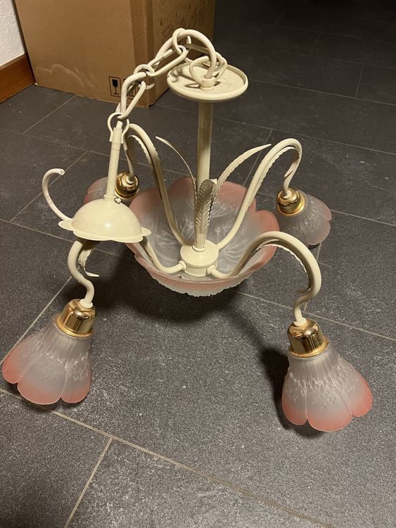 Vintage Deckenlampe / Lampe Weiss mit Rosa Glas 🌸 (Gebraucht) in ...