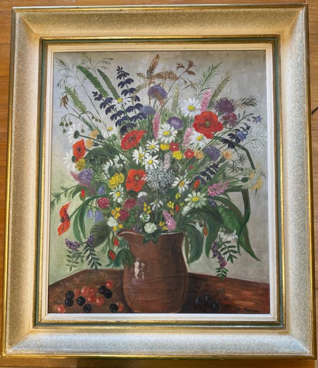 Sommerblumenstrauss - Ölgemälde signiert & gerahmt | Kaufen auf Ricardo