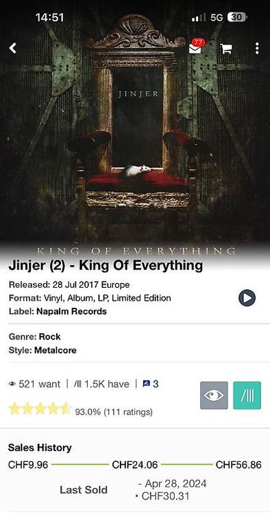 Jinjer King of Everything Vinyl (Gebraucht) in Dättwil AG für CHF 40 ...
