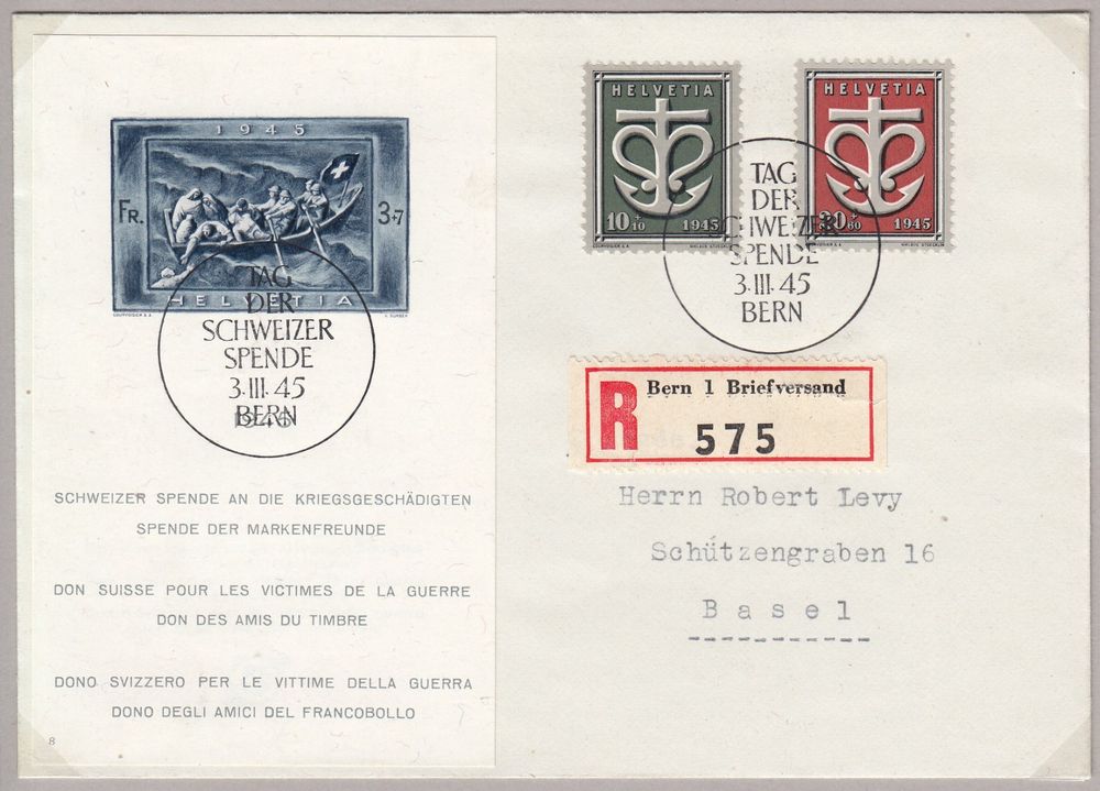 W21 Spendenblock auf Brief, Stempel Tag der Schweizer Spende (Gebraucht ...