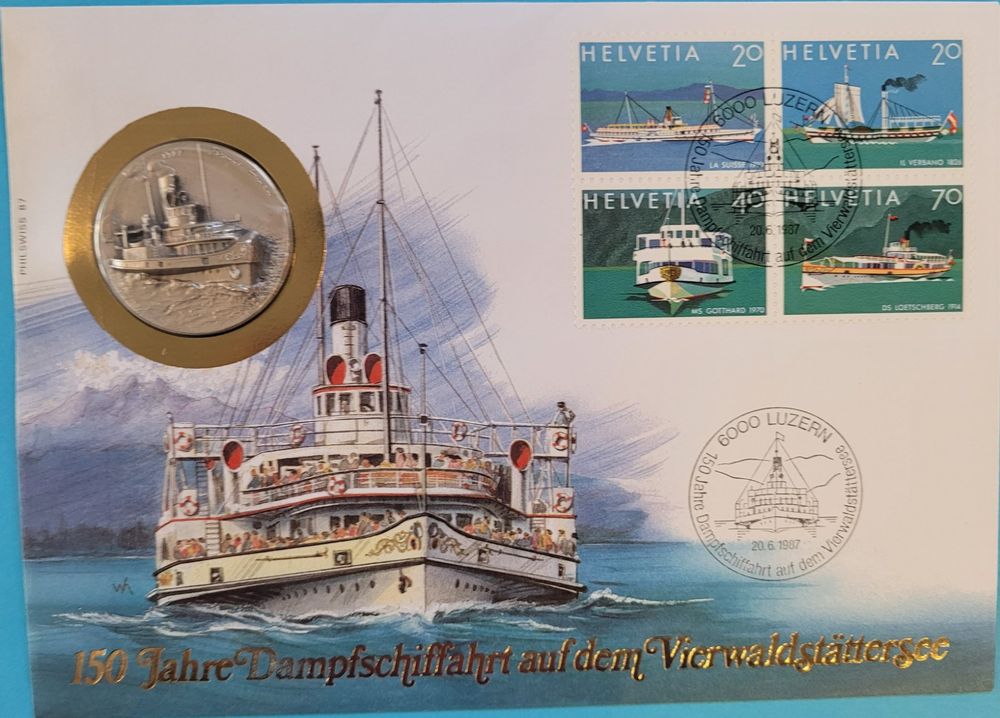 F. ANNONI - 150 J. DAMPFSCHIFFFAHRT Silber 999 Münzbrief (Gebraucht) in Oberriet SG für CHF 28 ...
