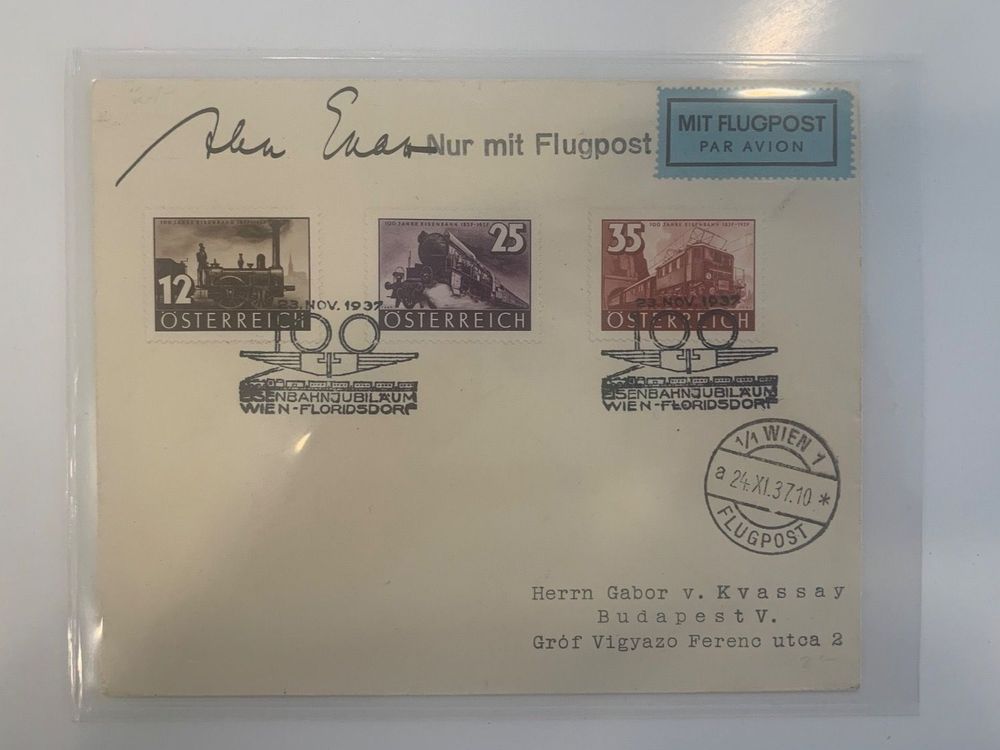 Flugbrief 1937 EISENBAHNJUBILÄUM 100 JAHRE mit Unterschrift (Gebraucht) in Lufingen für CHF 19.5 ...