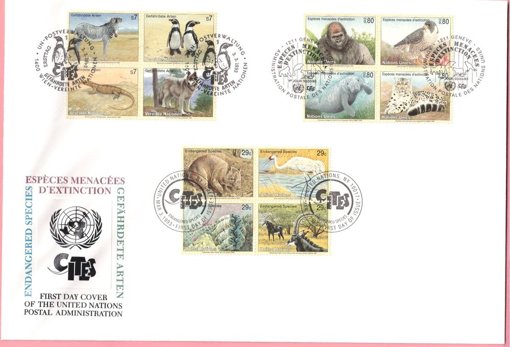 1993 FDC Gefährdete Arten New York - Wien - Genève (Gebraucht) in ...