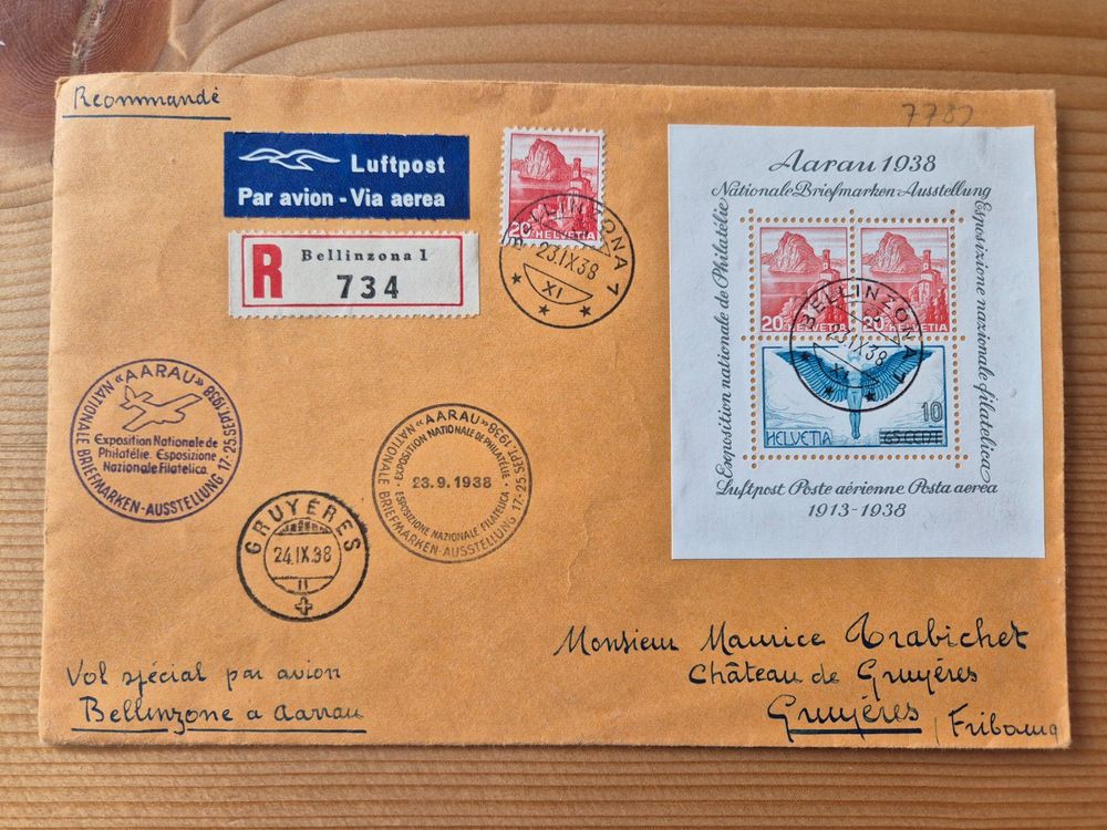 CH-Luftpost-R-Brief Bellinzona-Gruyeres aus 1938 gem.Bilder | Kaufen auf Ricardo