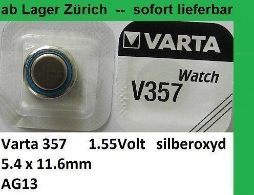 Knopfzellen Varta 357 1.55V silberoxyd (Neu und originalverpackt) in ...