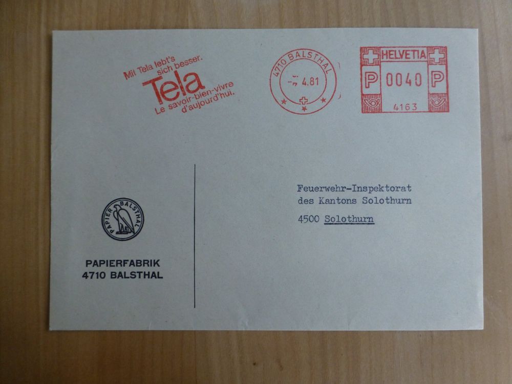 Balsthal, Tela Papierfabrik, 1981 (Gebraucht) in Bettlach für CHF 1 – mit Lieferung auf Ricardo ...
