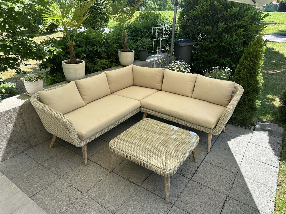 Gartenlounge LIVIQUE Holz/Rattan 3-Teilig Rattan Lounge (Gebraucht) in ...