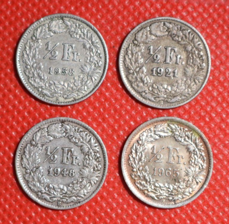 50 Rp. Lot Silbermünzen 1921, 1948, 1958, 1965 (A072) (Gebraucht) in Winterthur für CHF 5.8 ...