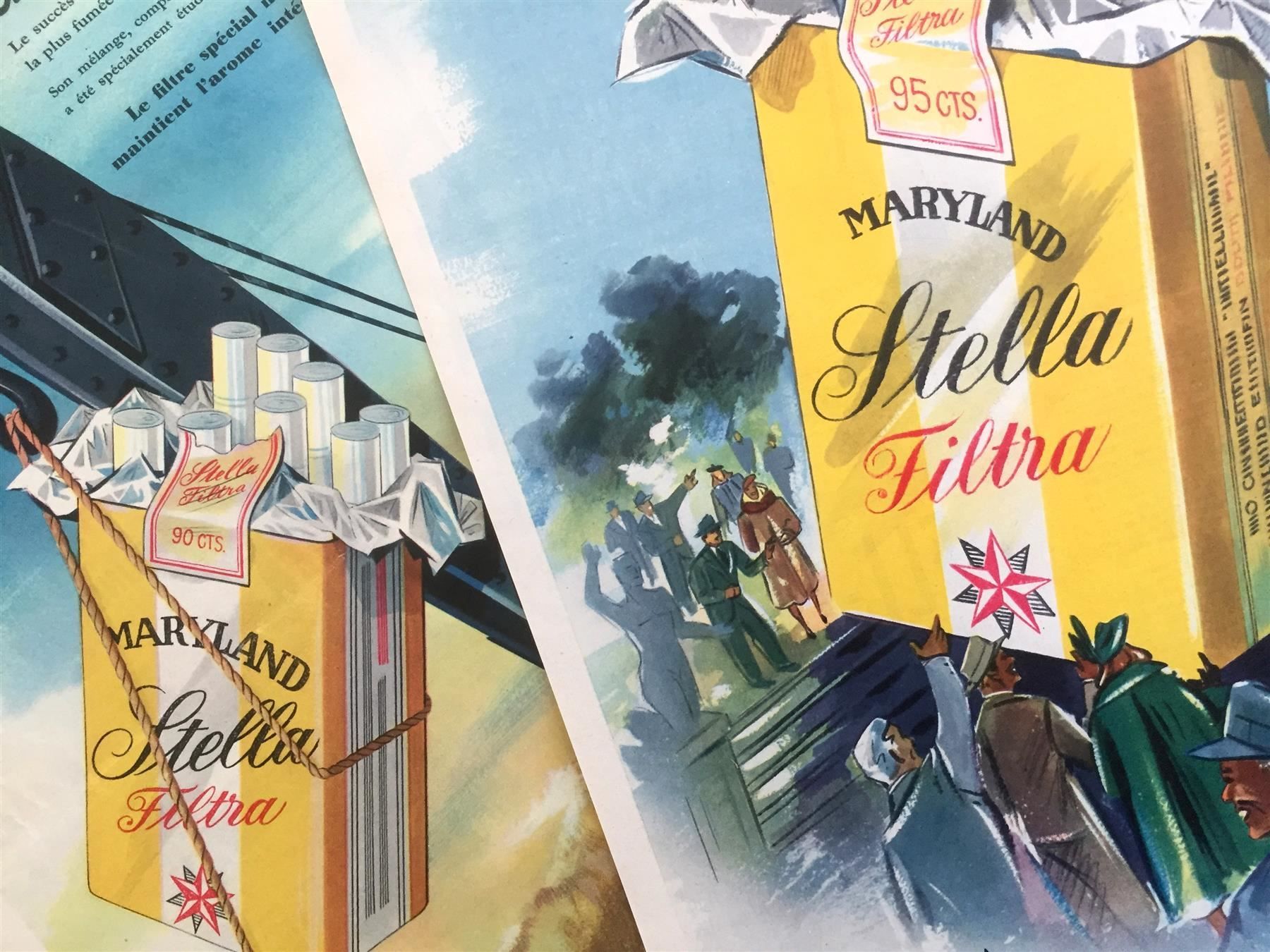 Stella Cigarettes - 2 alte Werbungen / Publicités 1951/52 (Gebraucht ...
