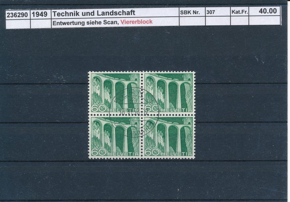 1949 Technik und Landschaft - 60 Rp. Viererblock | Kaufen auf Ricardo