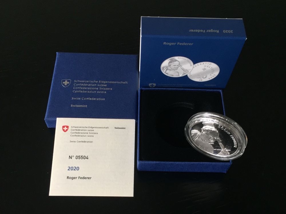 20 Franken 2020 Roger Federer Gedenkmünze PP (Neu und originalverpackt) in Tägerwilen für CHF 75 ...