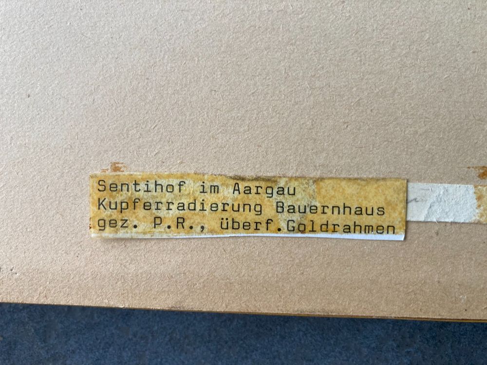 RADIERUNG Kupferradierung Bauernhaus in überf. Goldrahmen (Gebraucht) in Subingen für CHF 24 ...