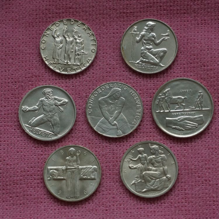 Alle 7 Schweizer Silber 5 Franken-Gedenkmünzen. Von1936-1963 (Gebraucht) in Gossau SG für CHF ...