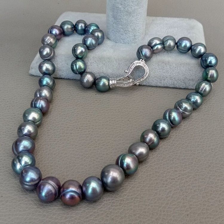 Schwarz Lua Perlenkette Echt Collier Perle Vrai Halskette 1c (Neuf ...