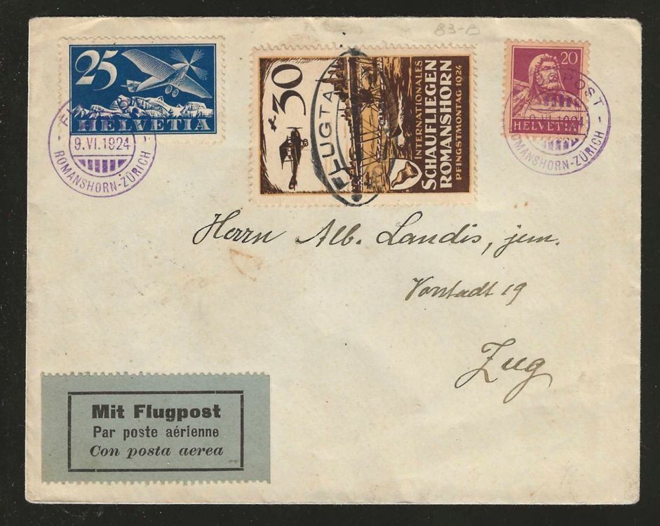 1924 : Flugpost Brief mit Vignette | Kaufen auf Ricardo