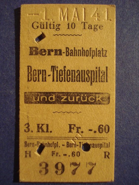 SBB - RBS - 1.5.1941 - BERN-Bhf.PLATZ - BERN-TIEFENAUSPITAL (Gebraucht) in Biel/Bienne für CHF ...