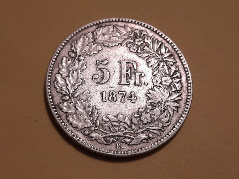 Schweiz 5 Franken Sitzende Helvetia 1874 B. Silber ss (Gebraucht) in Buchs SG für CHF 150 – mit ...