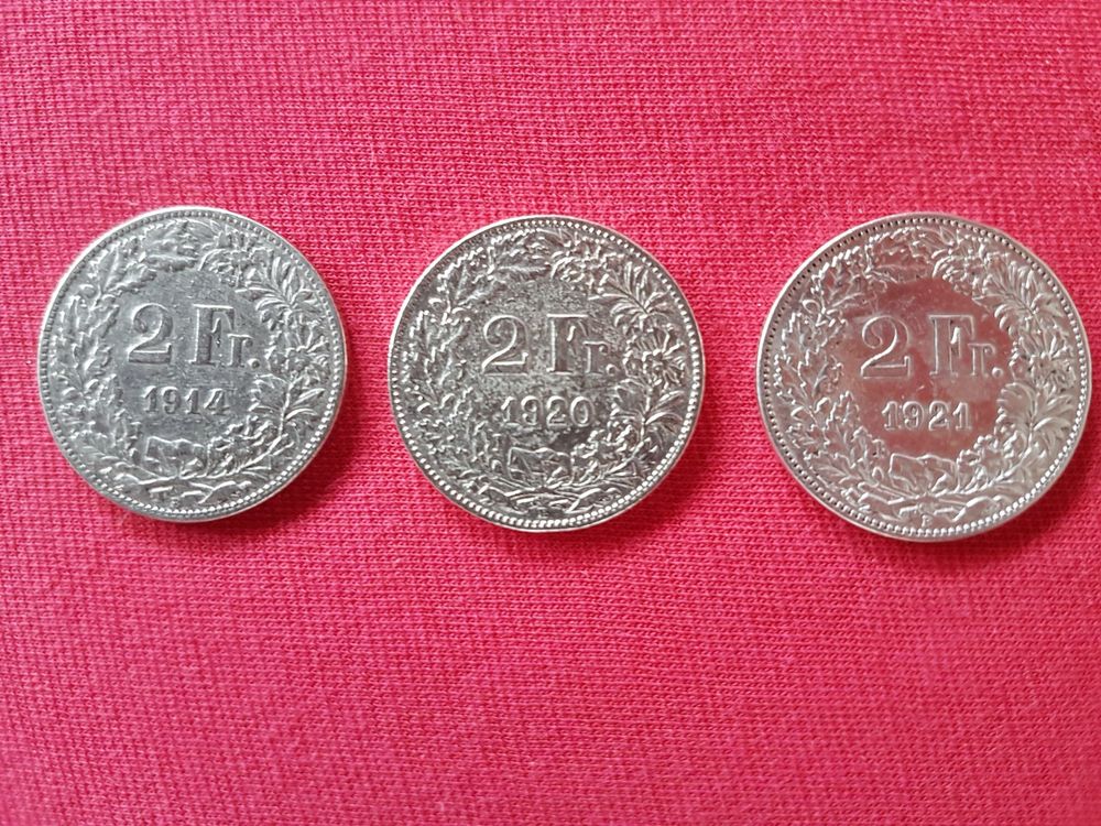 3 x 2 Fr Silbermünzen 1914-1920-1921 ab nur 1.00 Franken !! (Gebraucht) in Camignolo für CHF 18 ...