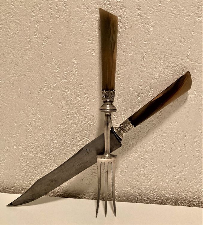 Altes Messer und Gabel - Griffe Horn - Set à gigot - Besteck (Gebraucht ...