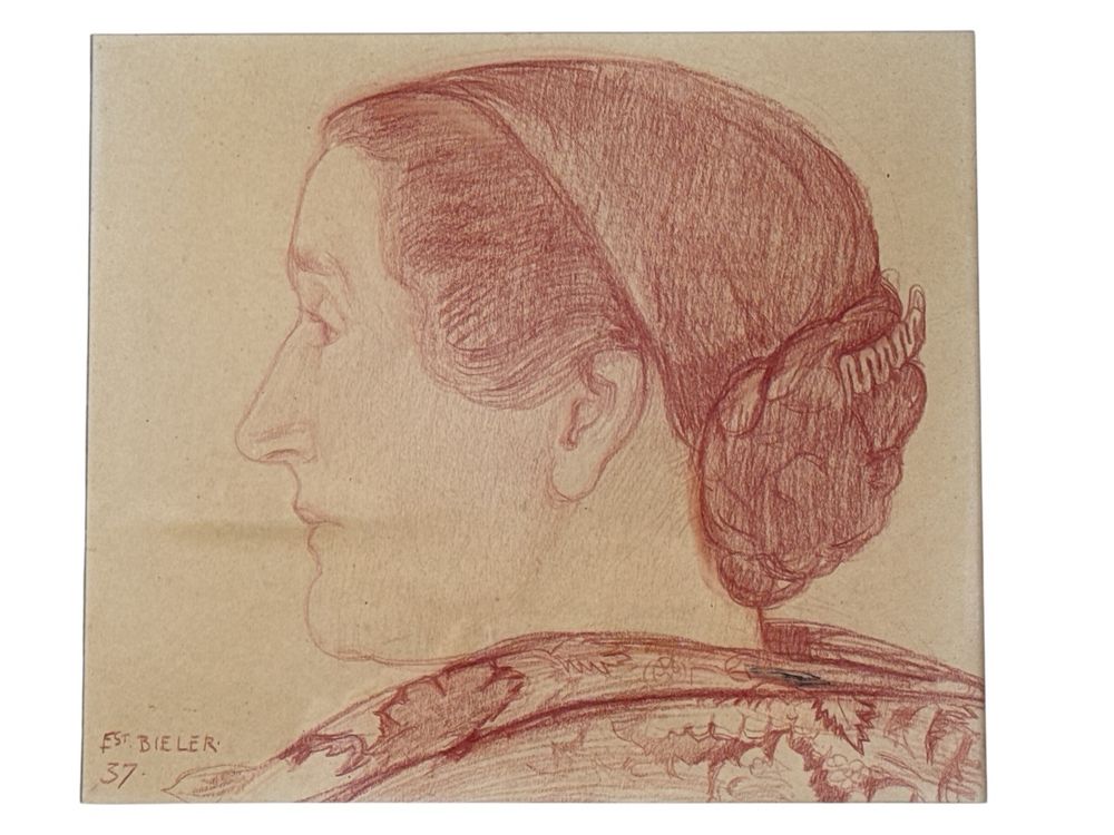 E. BIELER. Sanguine s/ papier « profil de Saviésanne » 1937 (Gebraucht ...
