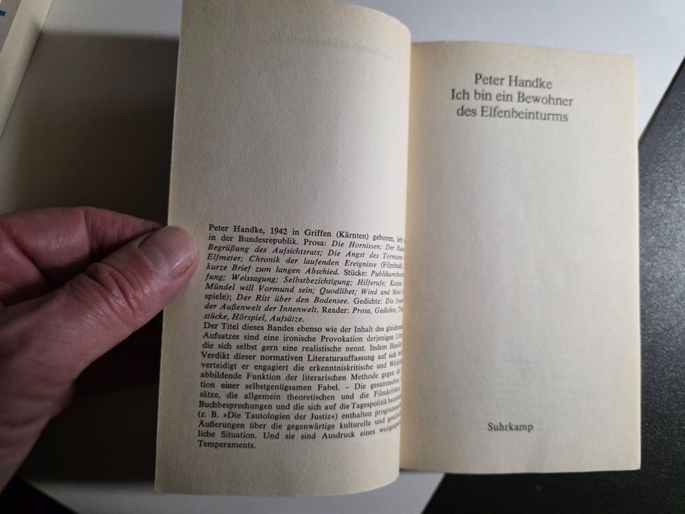Peter Handke - Ich bin ein Bewohner des Elfenbeinturms 1972 (Gebraucht ...