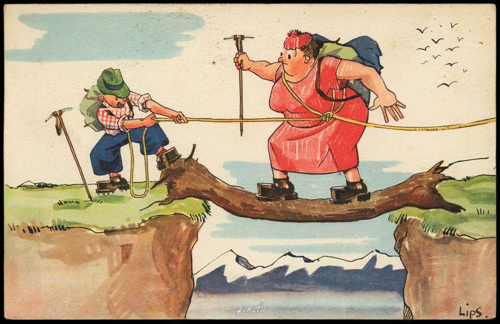 HUMOUR MONTAGNE 1940 "Traversée" Dessin signé Lips | Kaufen auf Ricardo