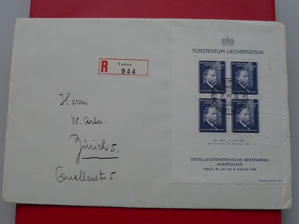 1938, Nr.141 (Block) auf Brief von VADUZ, Kat: 100.-+ (Gebraucht) in Sursee für CHF 7.5 – mit ...