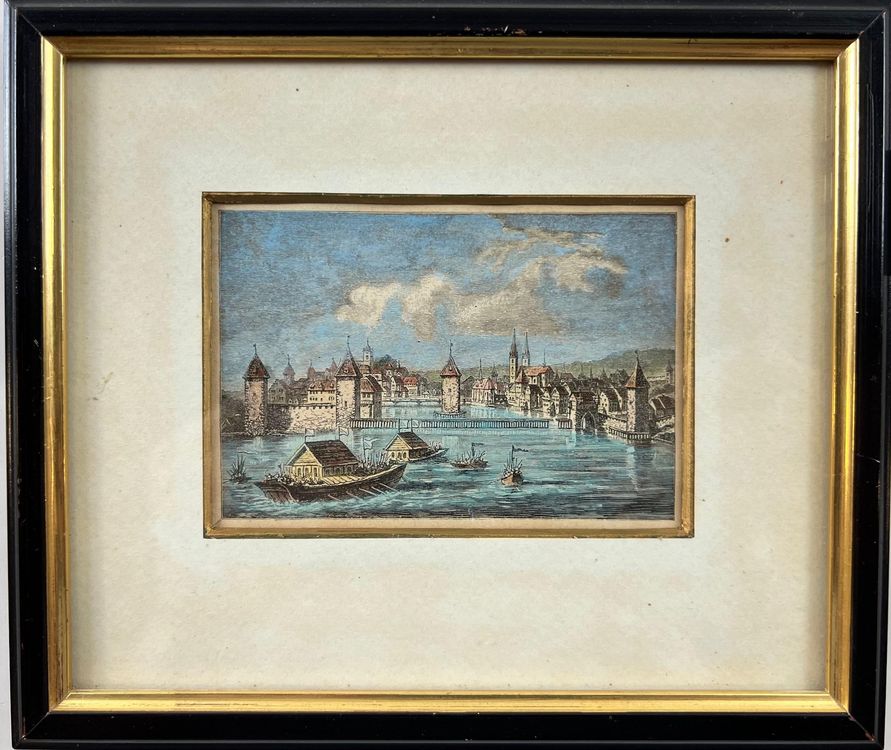 Antike Zürich 15. Jahrhundert Holzschnitt Echtgoldrahmen (Gebraucht) in Neuhausen am Rheinfall ...