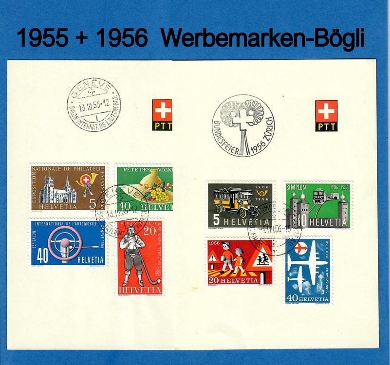 1955+56 Werbemarken-Bogli Stempel Genéve +Bundesfeier Zürich | Kaufen ...