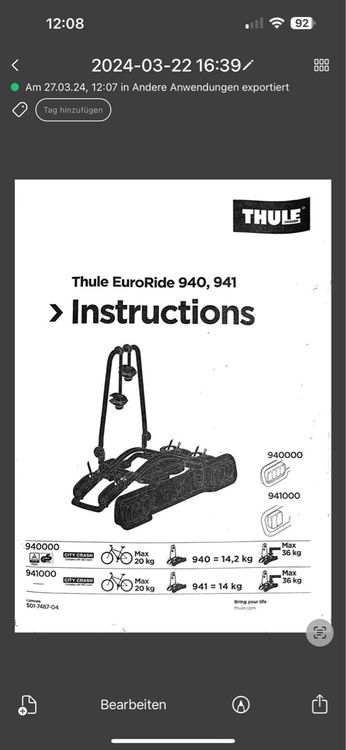 Thule EuroRide 940, 941 | Kaufen auf Ricardo