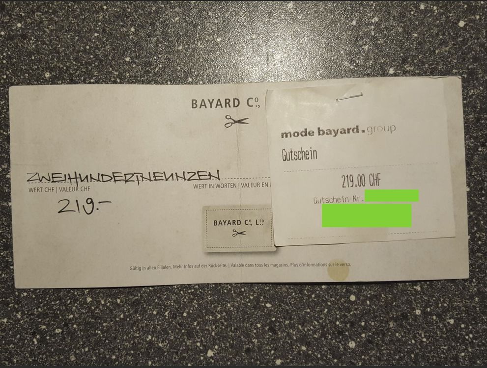 Gutschein Bayard (219.-) (Neu (gemäss Beschreibung)) in Worb für CHF 188 – mit Lieferung auf ...