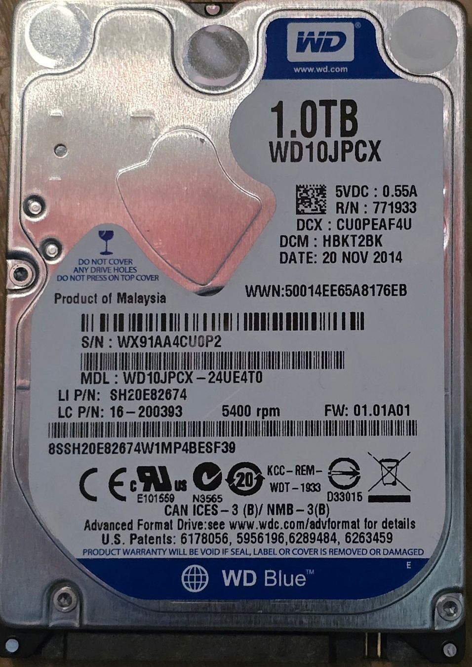Western Digital 1 TB (2.5-Zoll / WDC WD10JPCX-24UE4T0) (Gebraucht) in ...