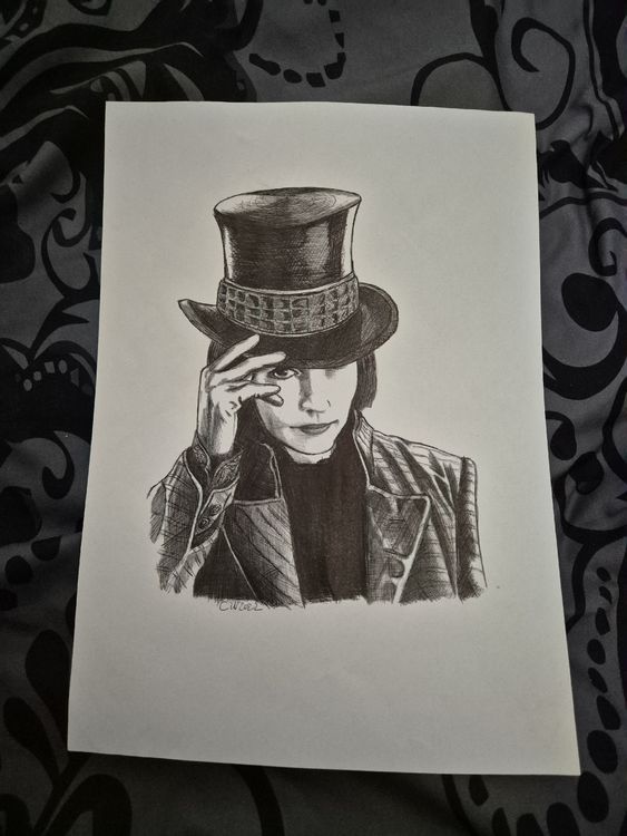 Willy Wonka / Johnny Depp - Portrait au stylo (Neu (gemäss Beschreibung ...