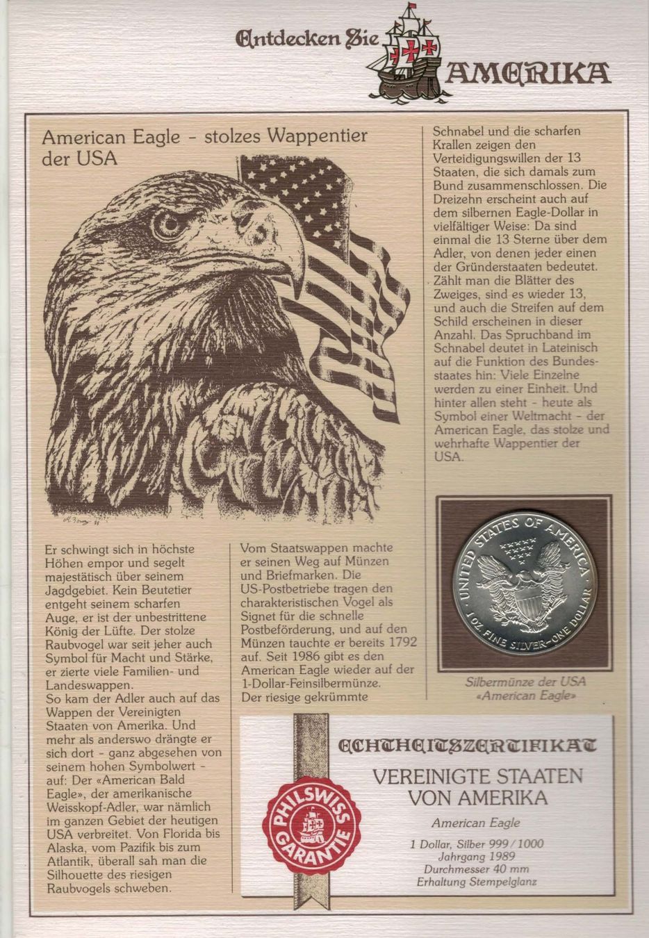 US-Gedenkblatt: 1 Unze Feinsilber American Eagle (.999) (Neu und ...