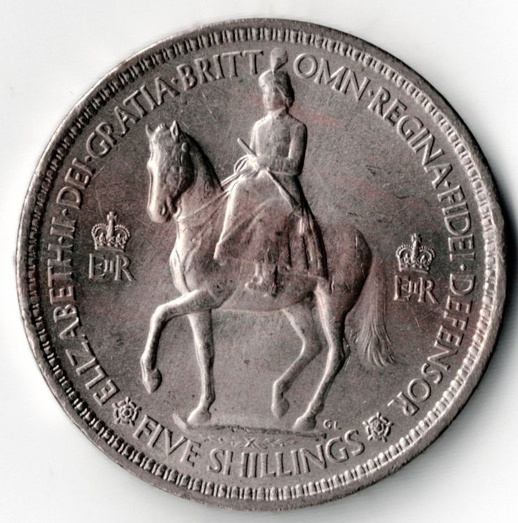 1953_Elizabeth_II Dei Gratia_Britt_Five Shillings_Gedenkmünz (Gebraucht) in Hombrechtikon für ...