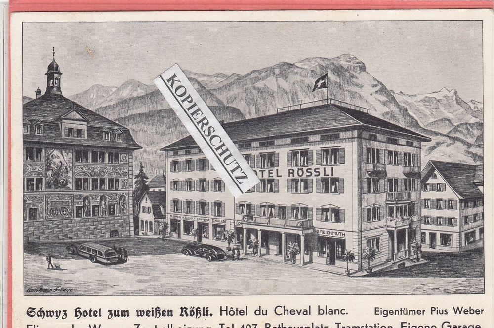 Schwyz Hotel Z Weissen RÖssli Werbe Ak Hans Annen Graphik Kaufen