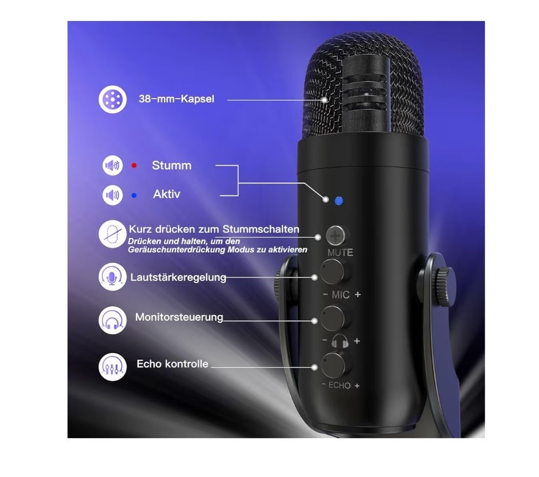 ZealSound USB Mikrofon für PC Mac iPhone Android PS5– Rausch (Neu ...