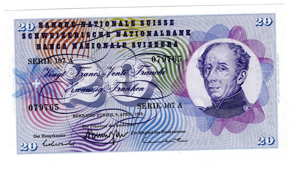 Note 20 FR 1976 - Ungefaltet (Neu und originalverpackt) in Bure für CHF ...