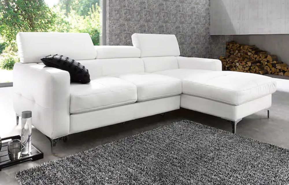 COTTA Ecksofa, weiss, Leder, mit Bettfunktion | Kaufen auf Ricardo