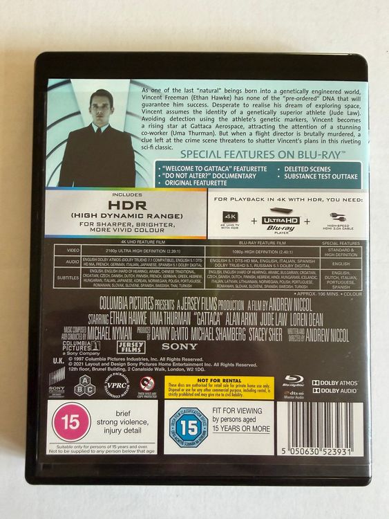 Gattaca - 4K UHD Blu-ray - UK Edition, UHD mit deutschem Ton (Gebraucht) in Bern für CHF 8.2 ...