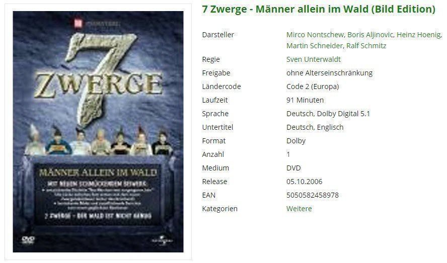 7 Zwerge - Männer allein im Wald - DVD (Gebraucht) in Buchrain für CHF ...