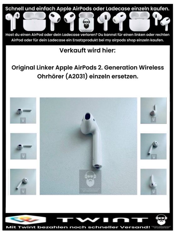 Original Apple AirPod 2 Gen. Linker Einzeln A2031 AirPod (Neu (gemäss ...