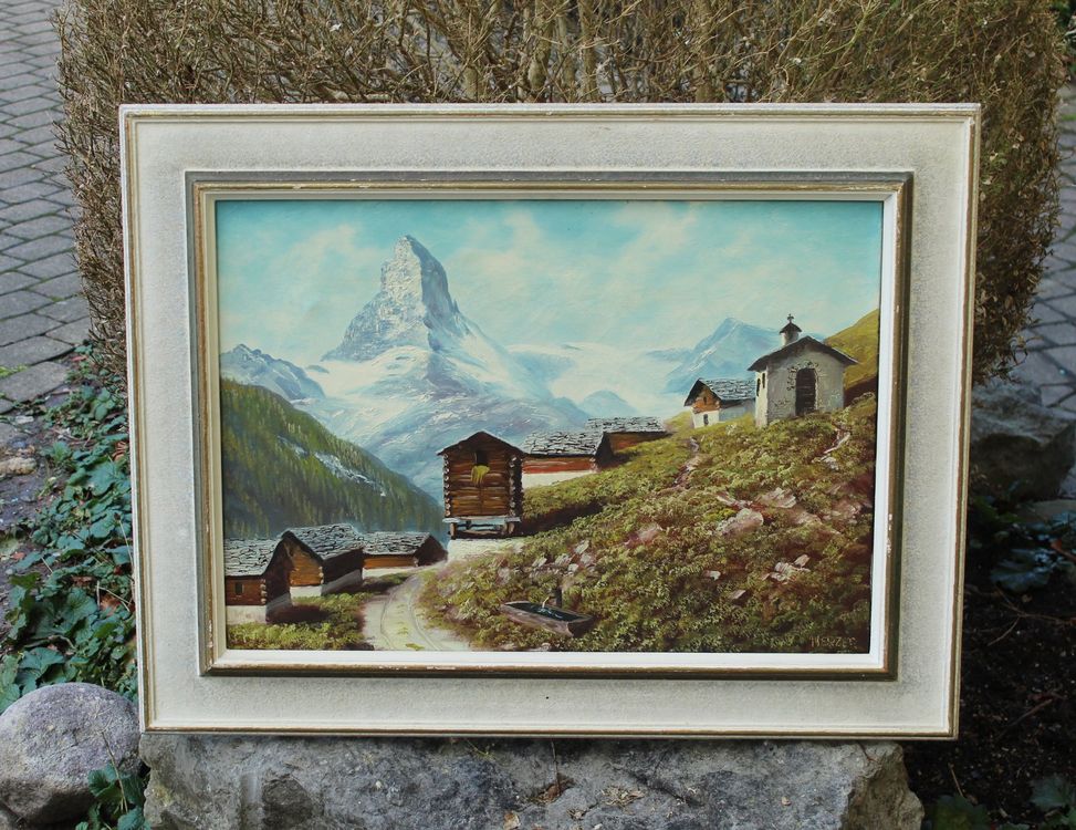 Findeln mit Matterhorn Wallis Öl auf Leinwand sign. Herzer (Gebraucht ...