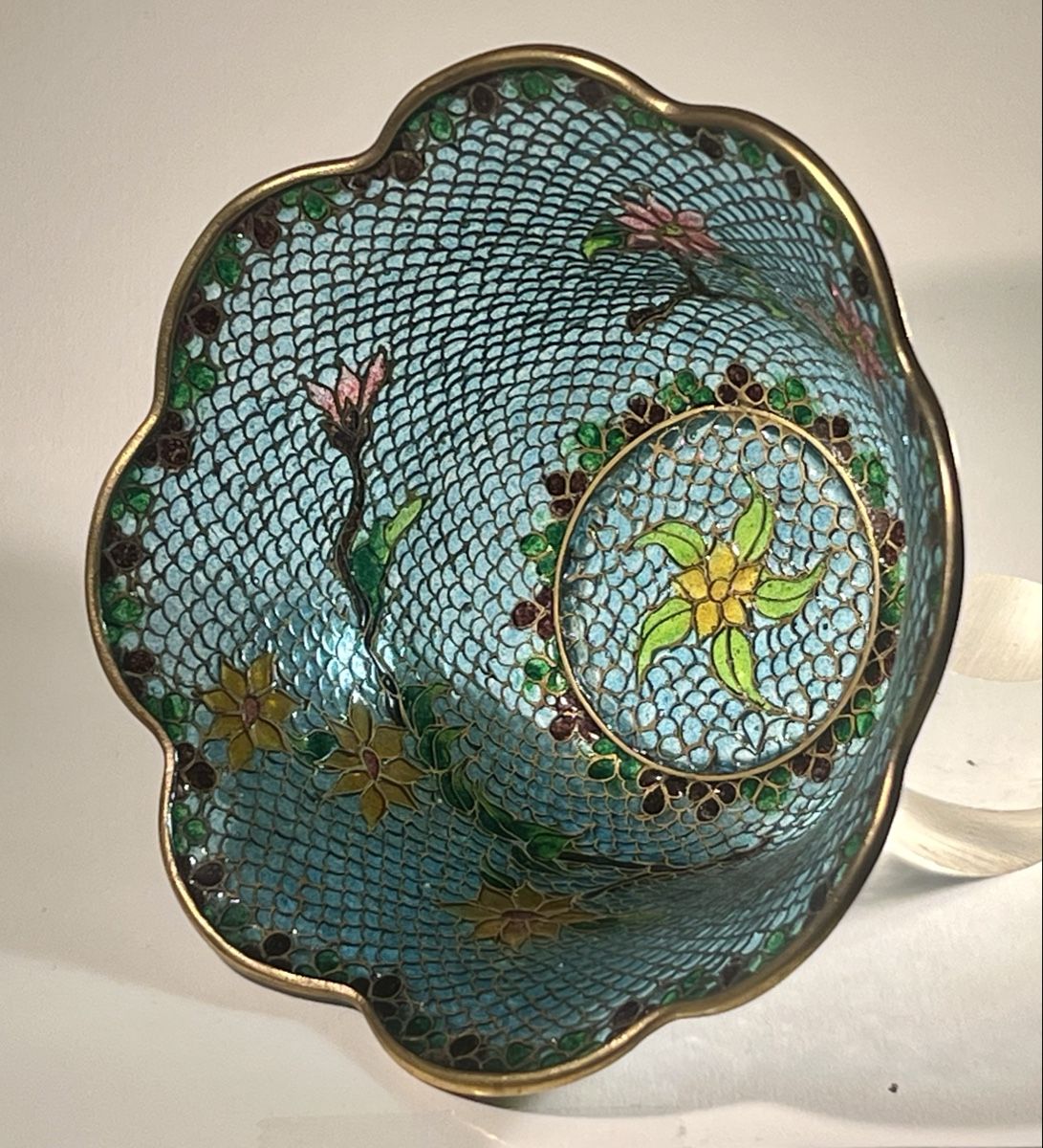 Beau Bol Chinois en Plique à Jour, bleu turquoise fleuri (D'occasion) à ...