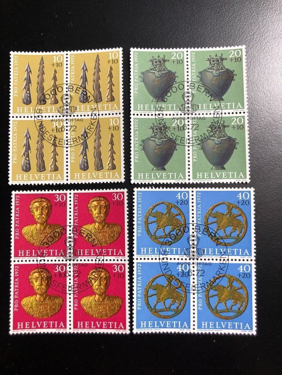 4 blocs de 4 oblitérés Pro Patria 1972 (Gebraucht) in Charmey (Gruyère) für CHF 1 – mit ...